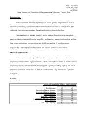 Lab Report Lung Volume And Capacities Alyssa Buchman March 20th 2016 AVS 3011 Lung Volumes