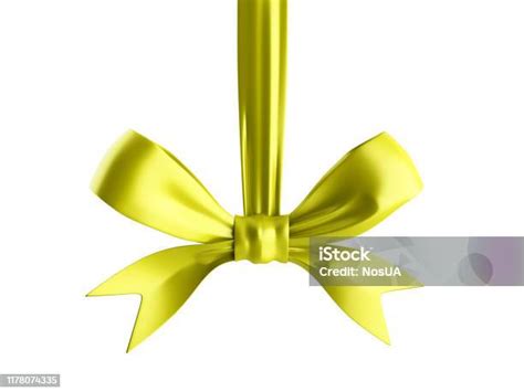 흰색 배경 3d 렌더링에 고립 된 빛나는 노란 리본과 활 0명에 대한 스톡 사진 및 기타 이미지 0명 디지털 생성 이미지 라벨 Istock