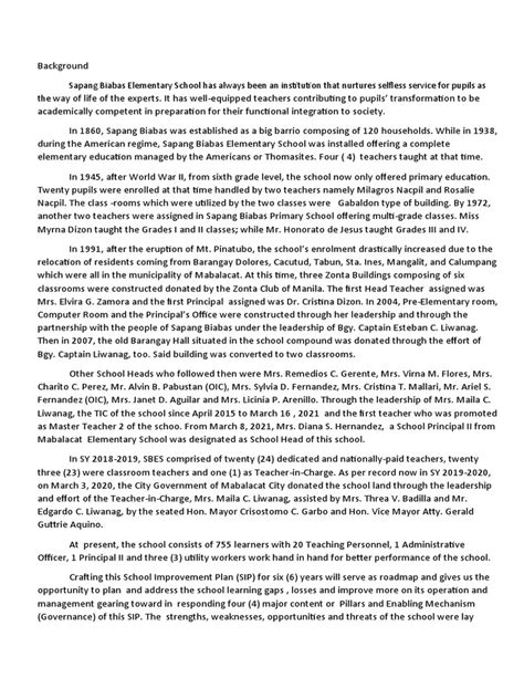 Sbes Sip Background Pdf Learning Governance