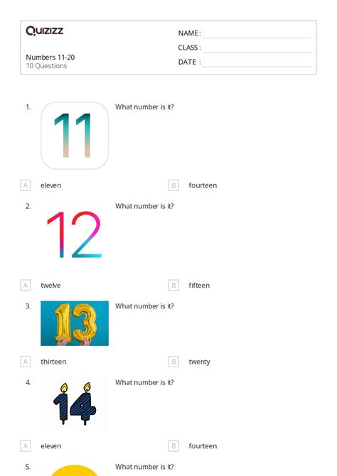 50 Numbers 11 20 Worksheets For Kindergarten On Quizizz Free And Printable