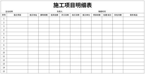 施工项目明细表excel模板完美办公