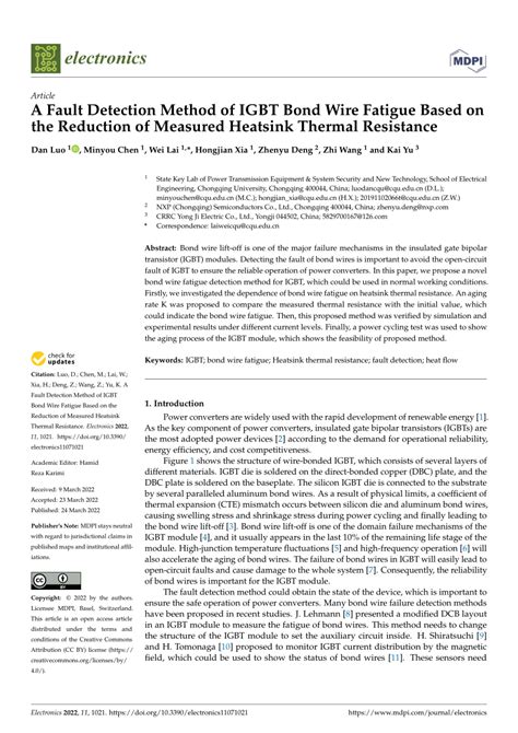 Pdf A Fault Detection Method Of Igbt Bond Wire Fatigue Based On The Reduction Of Measured