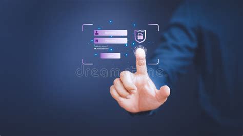 Man Login With Fingerprint Scanning Technology Security Concepts And