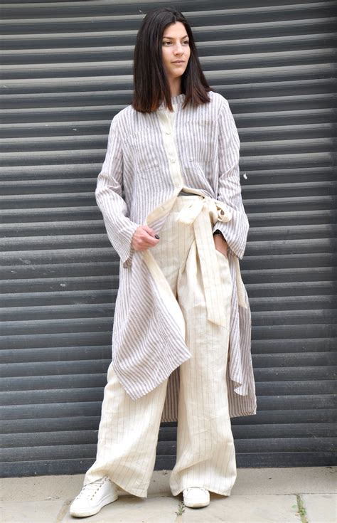 Striped Linen Outfit Linen Suit Women Clothing Set Linen Etsy