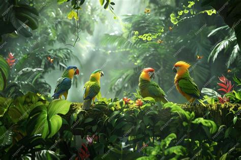Premium Photo Exotic Tropical Birds Singing In Lush Rainforests