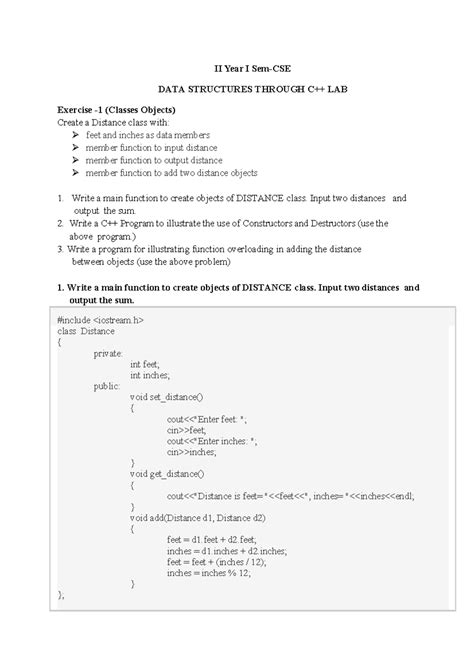 Lab Programs C Ii I Sem Ii Year I Sem Cse Data Structures Through C Lab Exercise 1