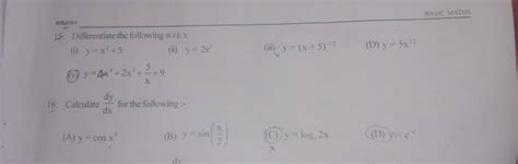 BASIC MATHS 18 Differentiate The Following W R X I Y X2 5 Ii Y 2e3