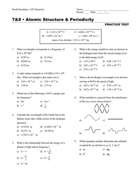 7 8 Atomic Structure Periodicity PRACTICE TEST