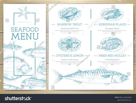 Seafood Restaurant Menu Design Hand Drawing Stock Vector Royalty Free