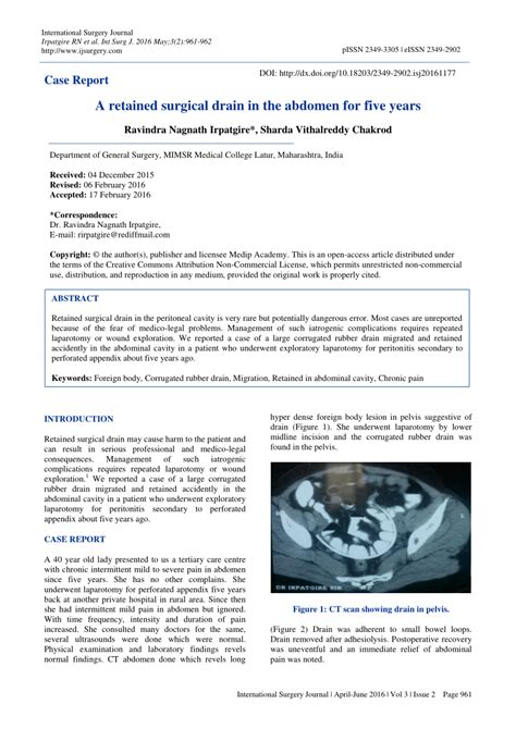 PDF A Retained Surgical Drain In The Abdomen For Five Years