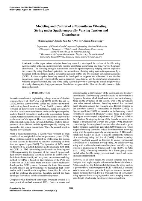 Pdf Modeling And Control Of A Nonuniform Vibrating String Under Spatiotemporally Varying