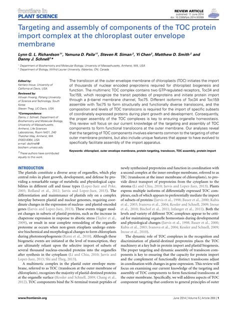 Pdf Targeting And Assembly Of Components Of The Toc Protein Import