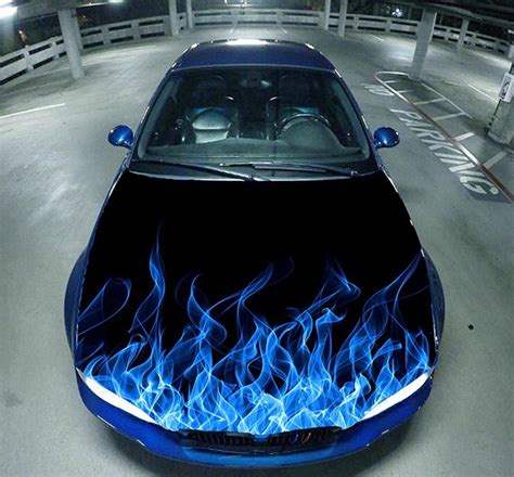 Blue Flame Car Hood Wrap Decal Vinyl Sticker Full Color Graphic Fit Any