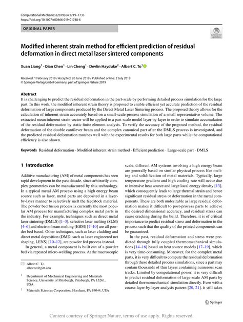 Modified Inherent Strain Method For Efficient Prediction Of Residual Deformation In Direct Metal