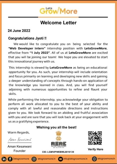 Jyoti Shrivastava On Linkedin Amankesarwani Letsgrowmore Internship
