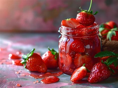 Premium Photo Strawberry Jam In A Glass Jar On A Wooden Background