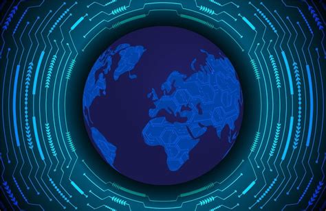 Premium Vector World Binary Circuit Board Future Technology Blue Hud Cyber Security Concept