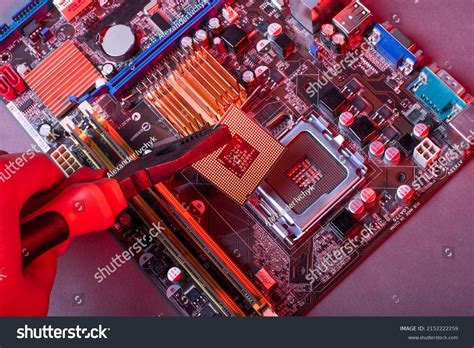 Computer Processor Microprocessor On Motherboard Red Stock Photo 2152222259 Shutterstock