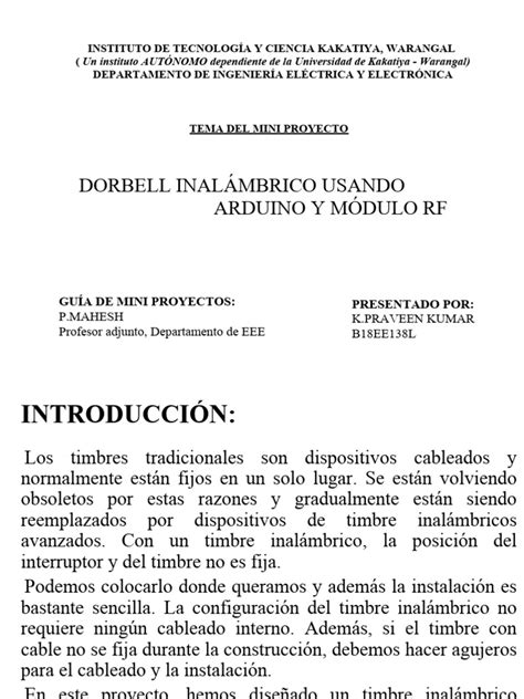 Timbre Inalámbrico Con Arduino Pdf Bluetooth Transmisor