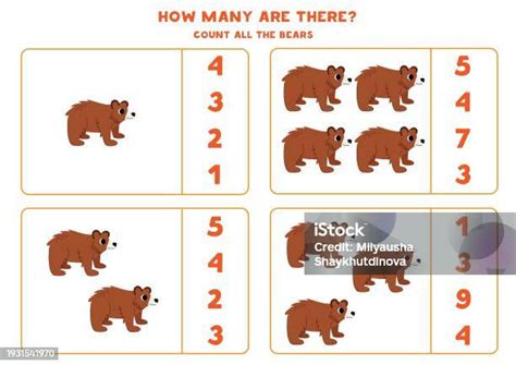 모든 회색곰을 세고 정답에 동그라미를 치세요 갈색에 대한 스톡 벡터 아트 및 기타 이미지 갈색 곰 교육 Istock