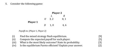 Solved Consider The Following Game Payoffs To Player 1