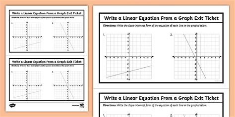 Eighth Grade Write A Linear Equation From A Graph Exit Ticket