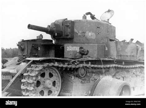 A Soviet T 28 Multi Turreted Medium Tank Knocked Out With Dead Crew