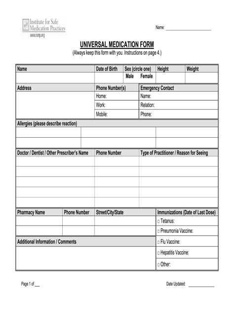 Fillable Medication Profile Form For Perscriptions And Otc Printable