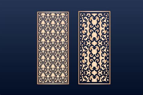 이슬람 패턴으로 설정된 Cnc 레이저 컷 패널 템플릿 프리미엄 벡터