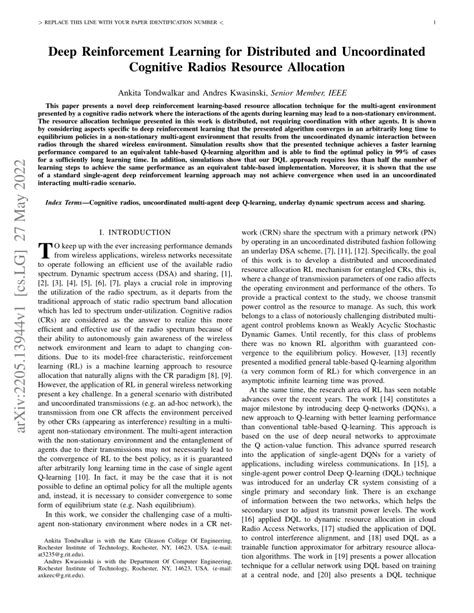 Pdf Deep Reinforcement Learning For Distributed And Uncoordinated