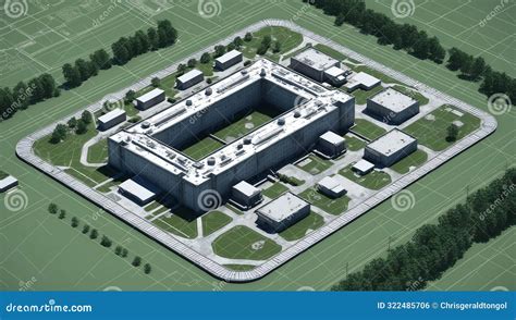 3d Wireframe Render Of A Military Compound Architectur Ai Generated Royalty Free Stock Image