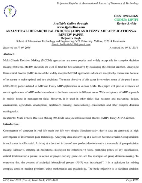 Pdf Analytical Hierarchical Process Ahp And Fuzzy Ahp Applications