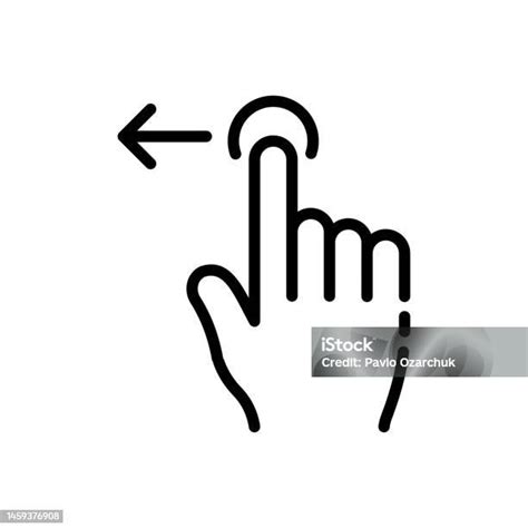 스와이프 라인 아이콘 손 손 손가락 화살표 방향 화면 센서 제어 힌트 탐색 터치 스크린 누르기 버튼 기술 개념입니다 흰색 배경에 벡터 검은 선 아이콘 기술자에 대한 스톡