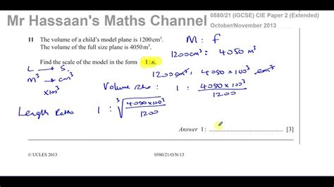 [10] 0580 21 O N 13 Igcse Cie June 2013 Paper 21 Q11 Similarity Scale Models Youtube