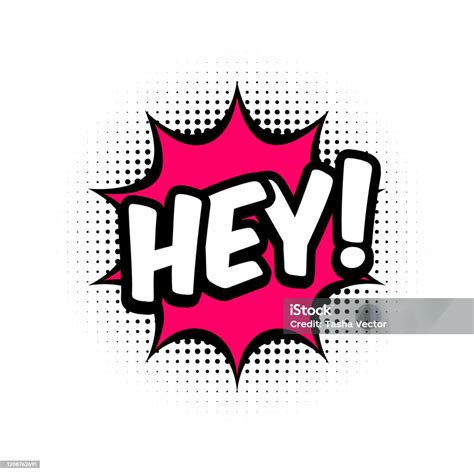 빨간 연설 거품에 이봐 만화 스타일 메시지입니다 하프 톤 배경에 팝 아트 풍선입니다 만화책에 대한 스톡 벡터 아트 및 기타 이미지 만화책 대화 풍선 문자 기호 만화