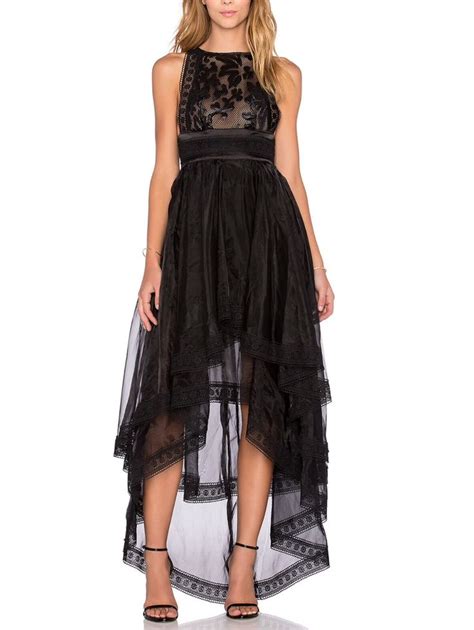 Vestido Sin Manga Encaje Asimétrico Negro Spanish Sheinsheinside