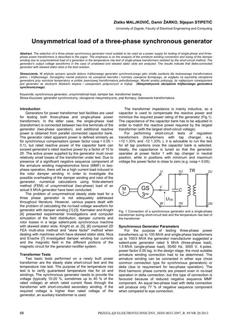 Pdf Unsymmetrical Load Of A Three Phase Synchronous Generator
