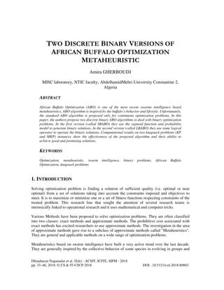 TWO DISCRETE BINARY VERSIONS OF AFRICAN BUFFALO OPTIMIZATION METAHEURISTIC PDF
