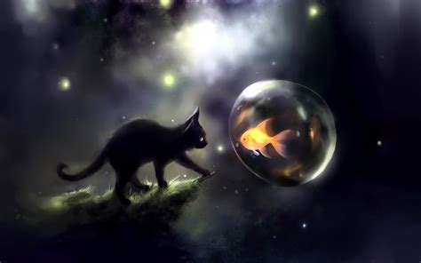 4569440 Goldfish Artwork Apofiss Bubbles Black Cats Fish Glowing