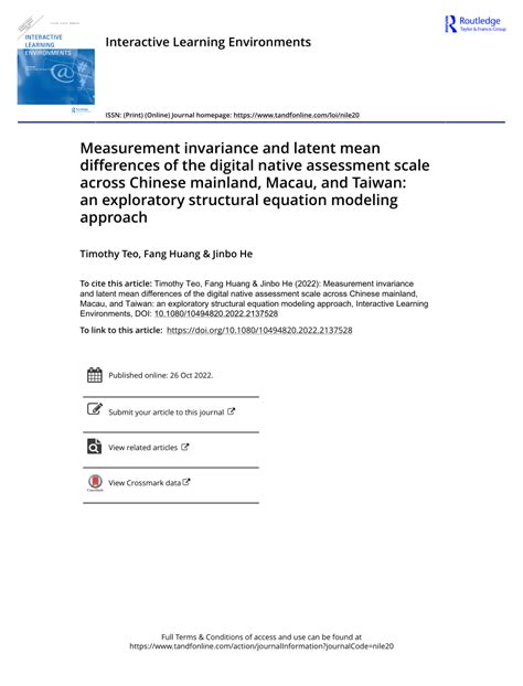 Pdf Measurement Invariance And Latent Mean Differences Of The Digital