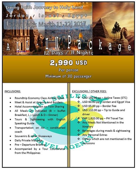 Sarl Smiles Living Faith A Journey To Holy Land Jordan Israel And Egypt 12d11n All In