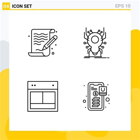 Mobile Interface Line Set Of 4 Pictograms Of Art Design File Spider