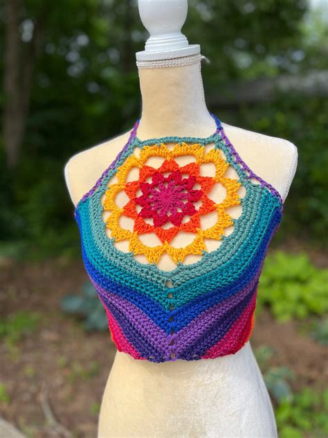Mandala Crop Top Crochet Pattern Hippie Halter Crochet Tutorial Etsy