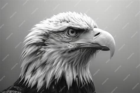 Grayscale Depth Map In Black And Gray Bald Eagle Head Coin Design In 3d