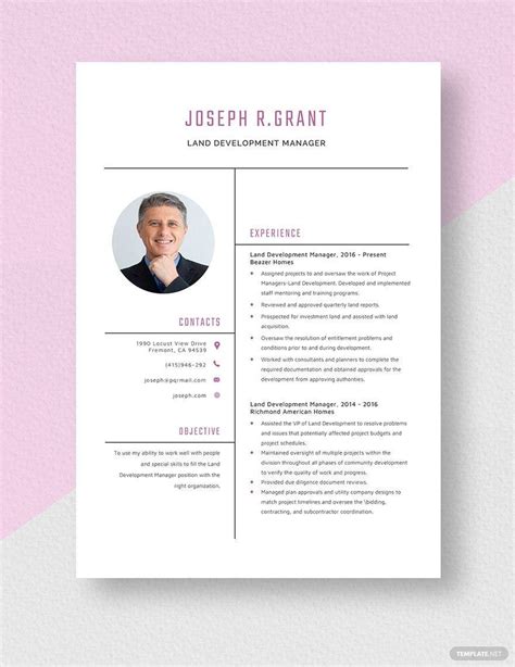 Land Development Manager Resume In Pages Word Download
