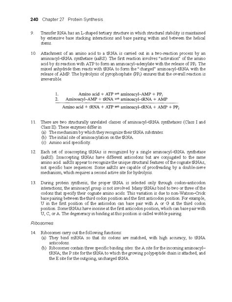 Biochemistry 84 Na 240 Chapter 27 Protein Synthesis Transfer Rna Has An L Shaped Tertiary