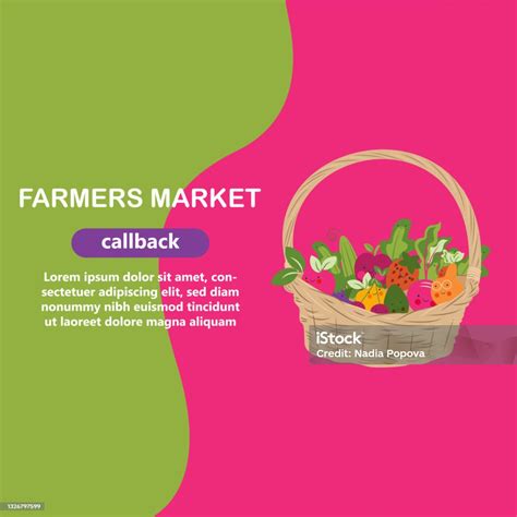 과일과 채소가 있는 Nfarmer 시장 포스터 신선한 채소와 천연 농장 유기농 무 또는 콜리플라워 와 브로콜리 양배추 호박