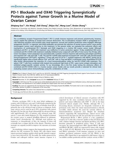 Pdf Pd 1 Blockade And Ox40 Triggering Synergistically Protects