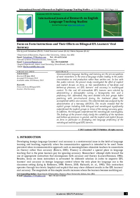 Pdf Focus On Form Instructions And Their Effects On Bilingual Efl