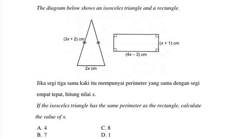 Solved The Diagram Below Shows An Isosceles Triangle And A Rectangle